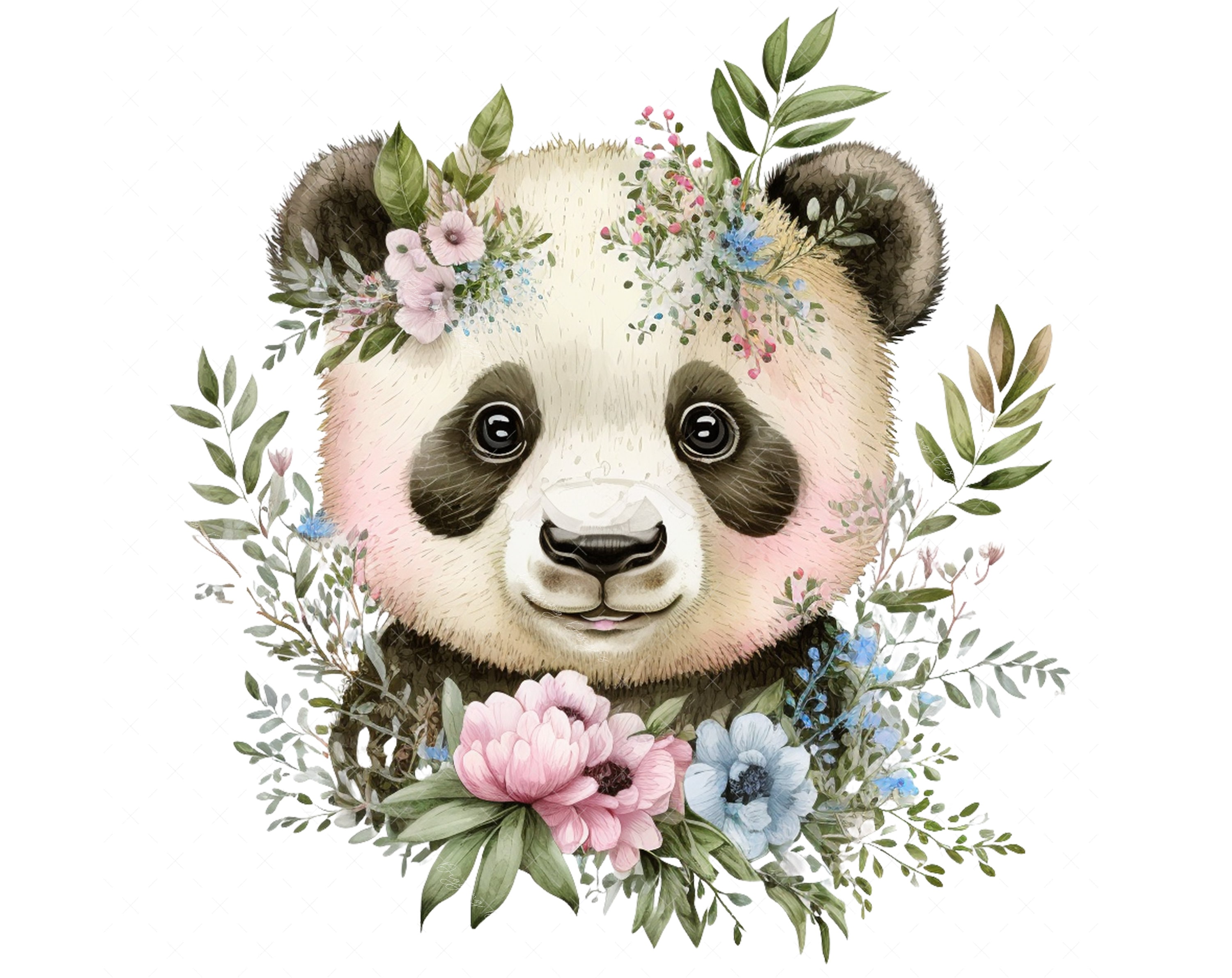 Floral Panda Clipart High Quality Panda Pngs Instant Digital - Etsy