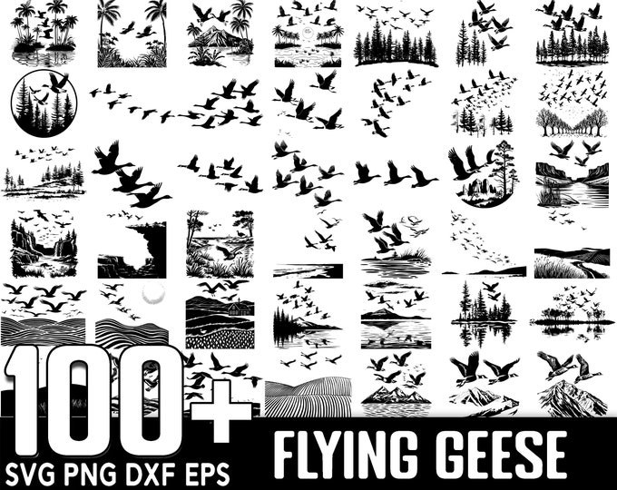 Geese Birds Svg Bundle, Vintage Vector Illustration, Retro Bird Design ...