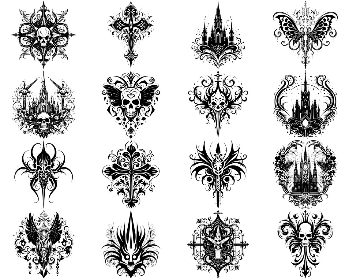 100+ Gothic Tattoo SVG Bundle, Instant Digital Download, PNG, SVG Cut ...
