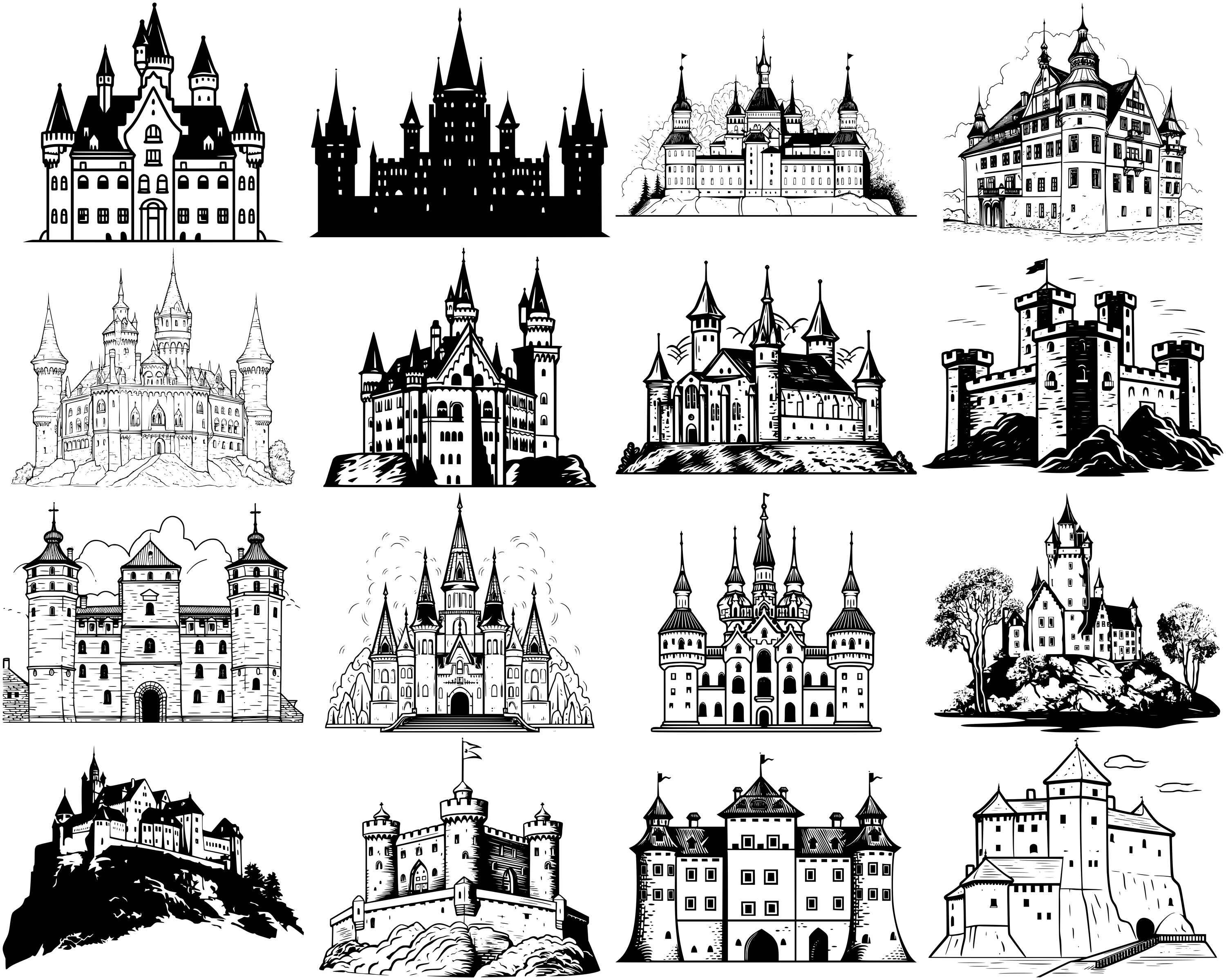 100+ European Castle SVG Bundle, Instant Digital Download, PNG, SVG Cut ...