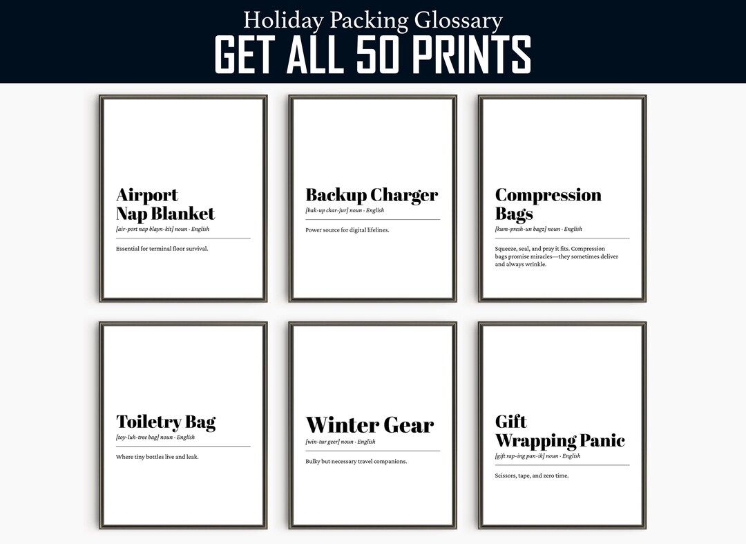 Holiday Packing Glossary | 50 Funny Prints | Travel Wall Art ...