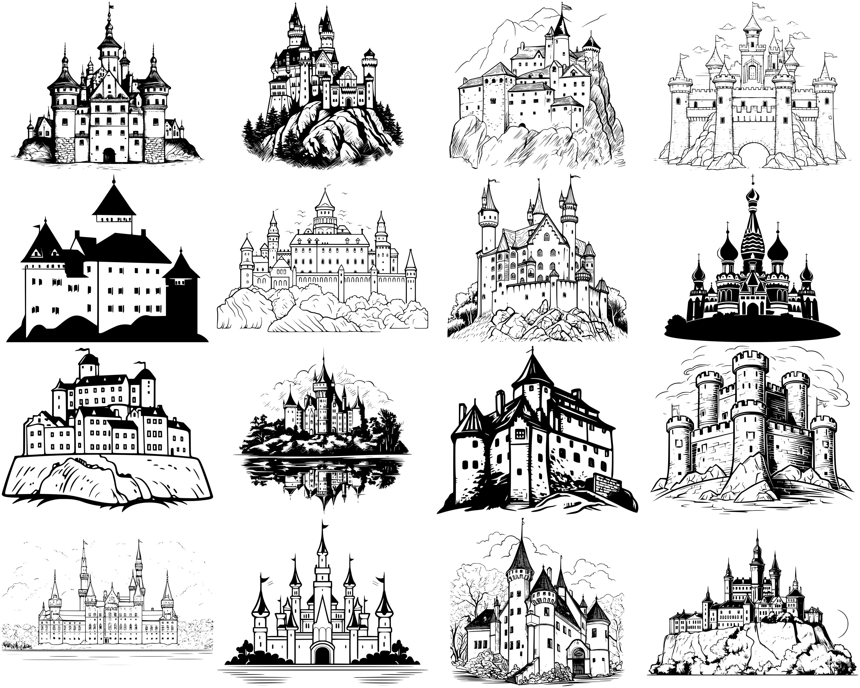 100+ European Castle SVG Bundle, Instant Digital Download, PNG, SVG Cut ...