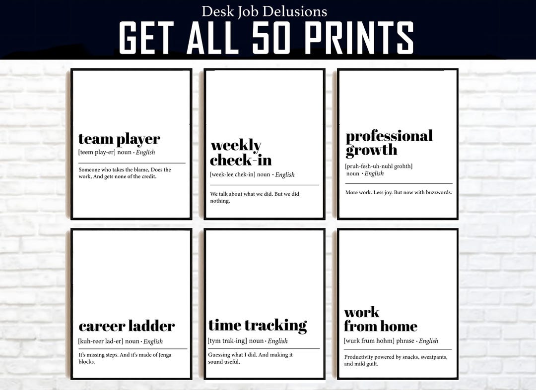 Desk Job Delusions | 50 Funny Office Prints | Workplace Humor Wall Art ...