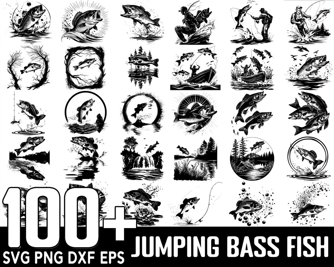 Jumping Bass Fish SVG Bundle,instant Digital Download, PNG, SVG Cut ...