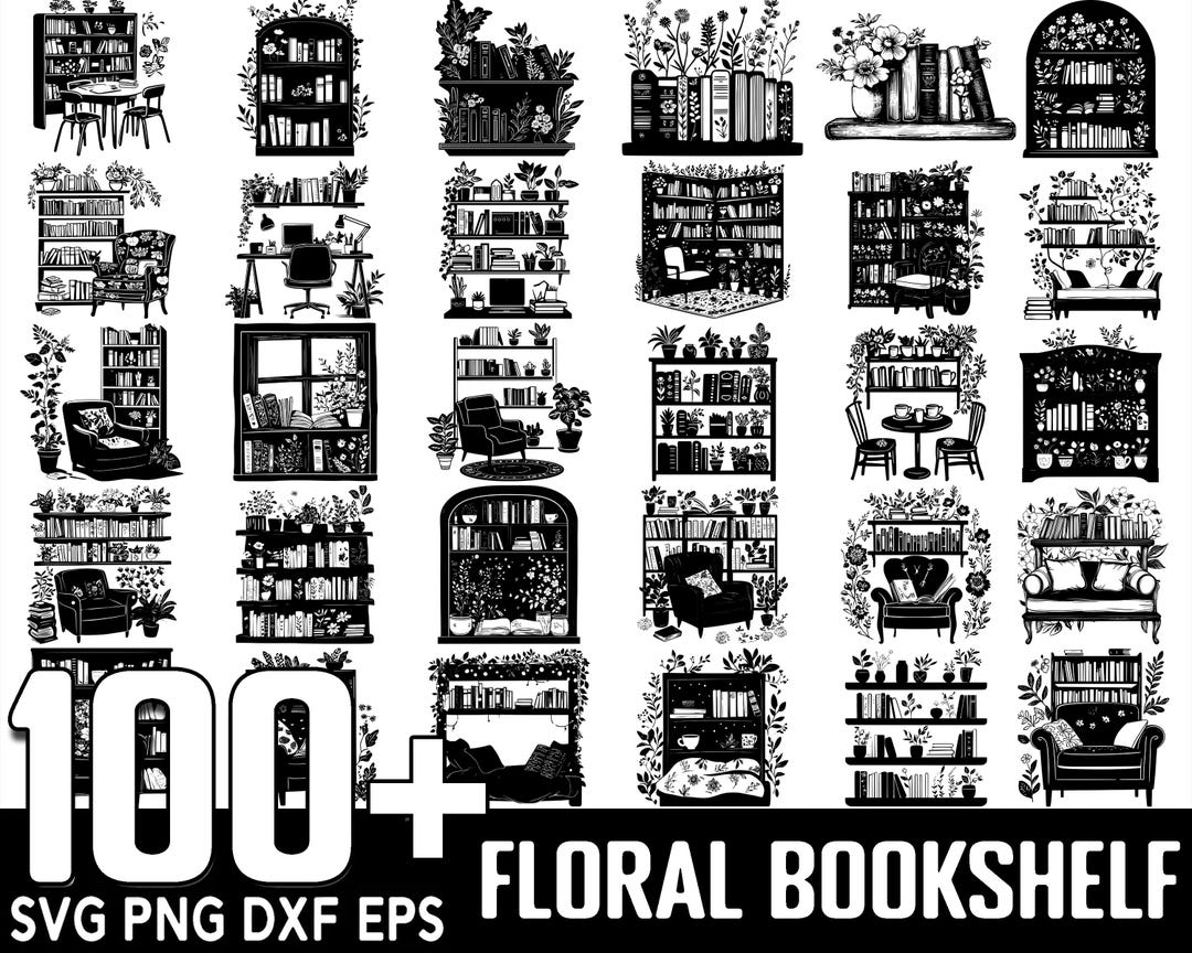 100+ Floral Bookshelf SVG Bundle, Instant Digital Download, PNG, SVG ...