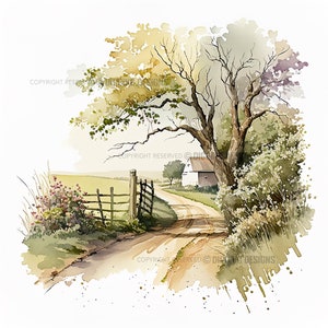 Set of 21, Country Lane Watercolor Clipart, Country Lane Clip Art ...