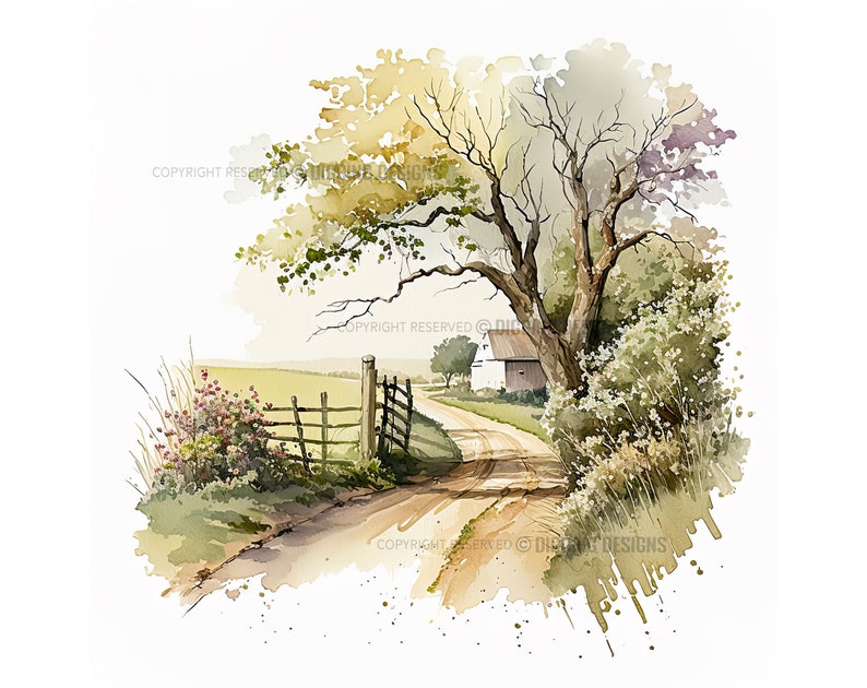 Set of 21 Country Lane Watercolor Clipart Country Lane Clip - Etsy