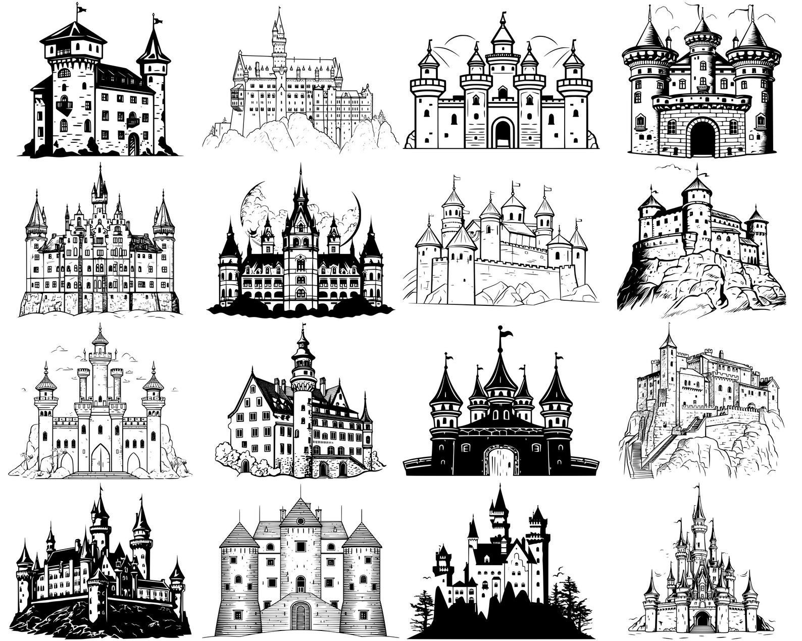 100+ European Castle SVG Bundle, Instant Digital Download, PNG, SVG Cut ...