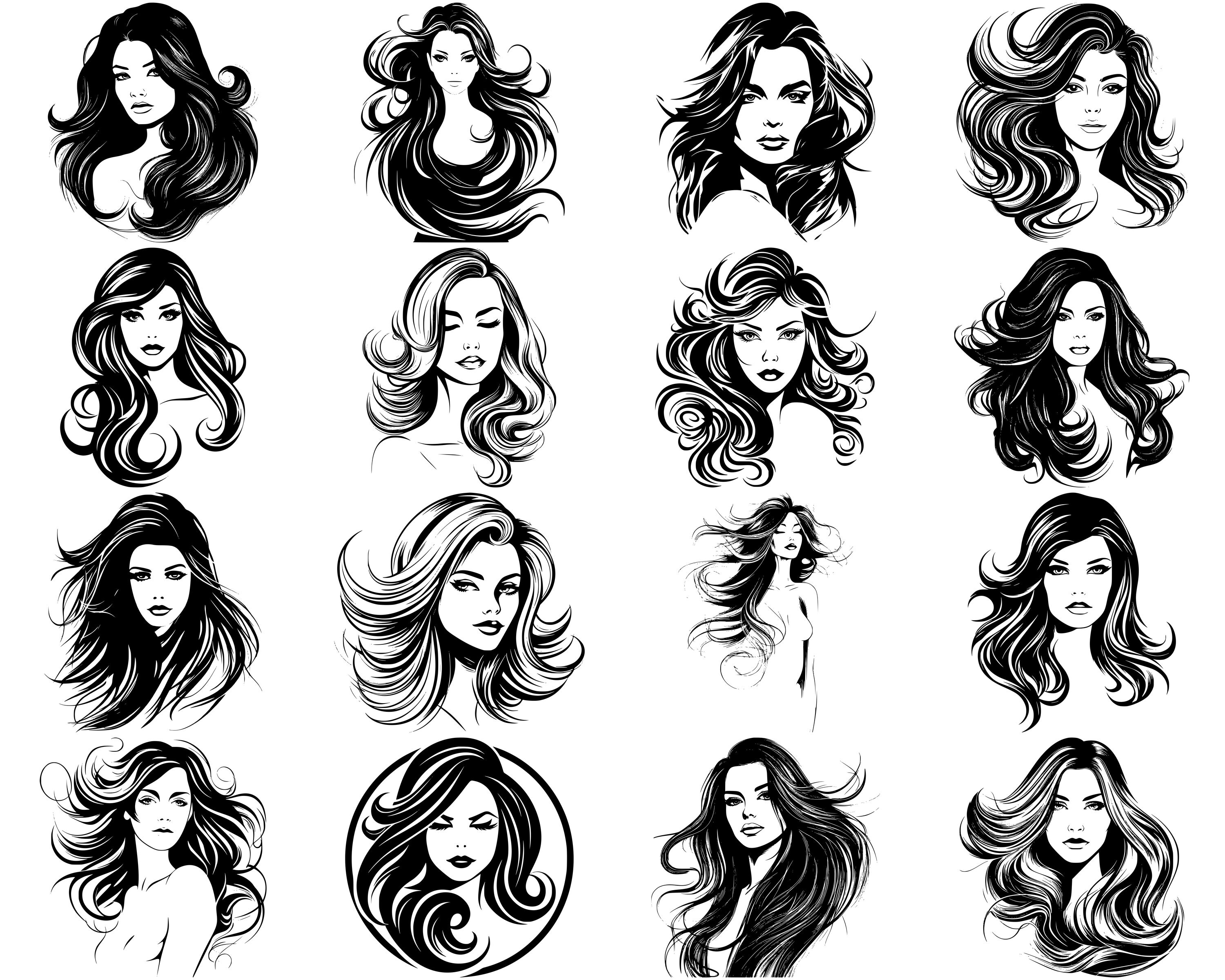100+ Long Hair SVG Bundle, Instant Digital Download, PNG, SVG Cut Files ...