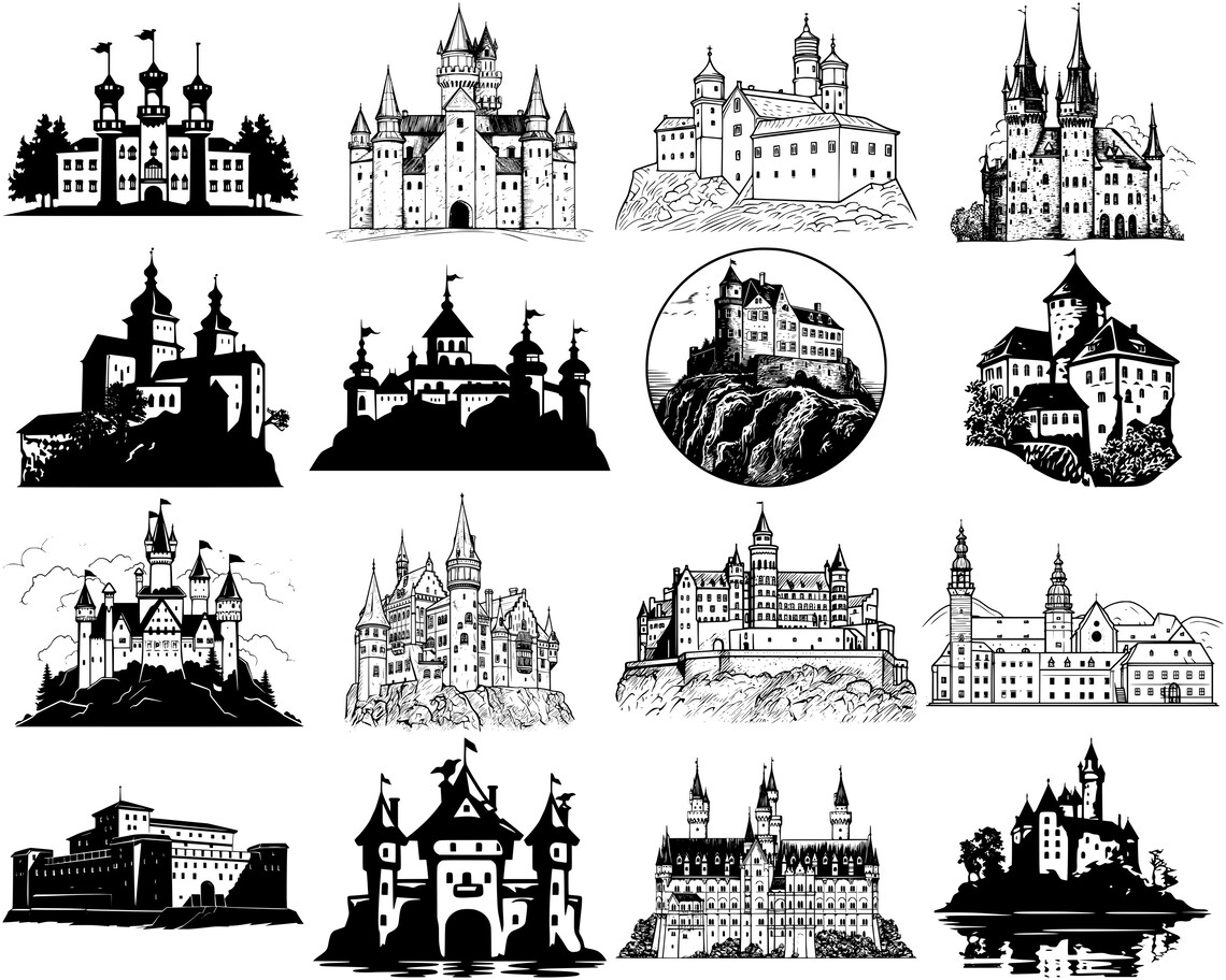 100+ European Castle SVG Bundle, Instant Digital Download, PNG, SVG Cut ...