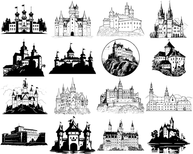 100+ European Castle SVG Bundle, Instant Digital Download, PNG, SVG Cut ...
