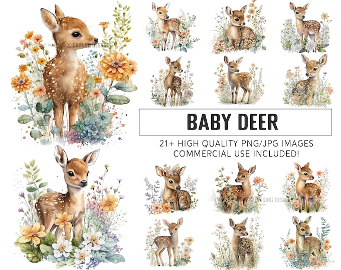 Watercolor Deer, Baby Deer Clipart, Watercolor Little Animals, Cute ...