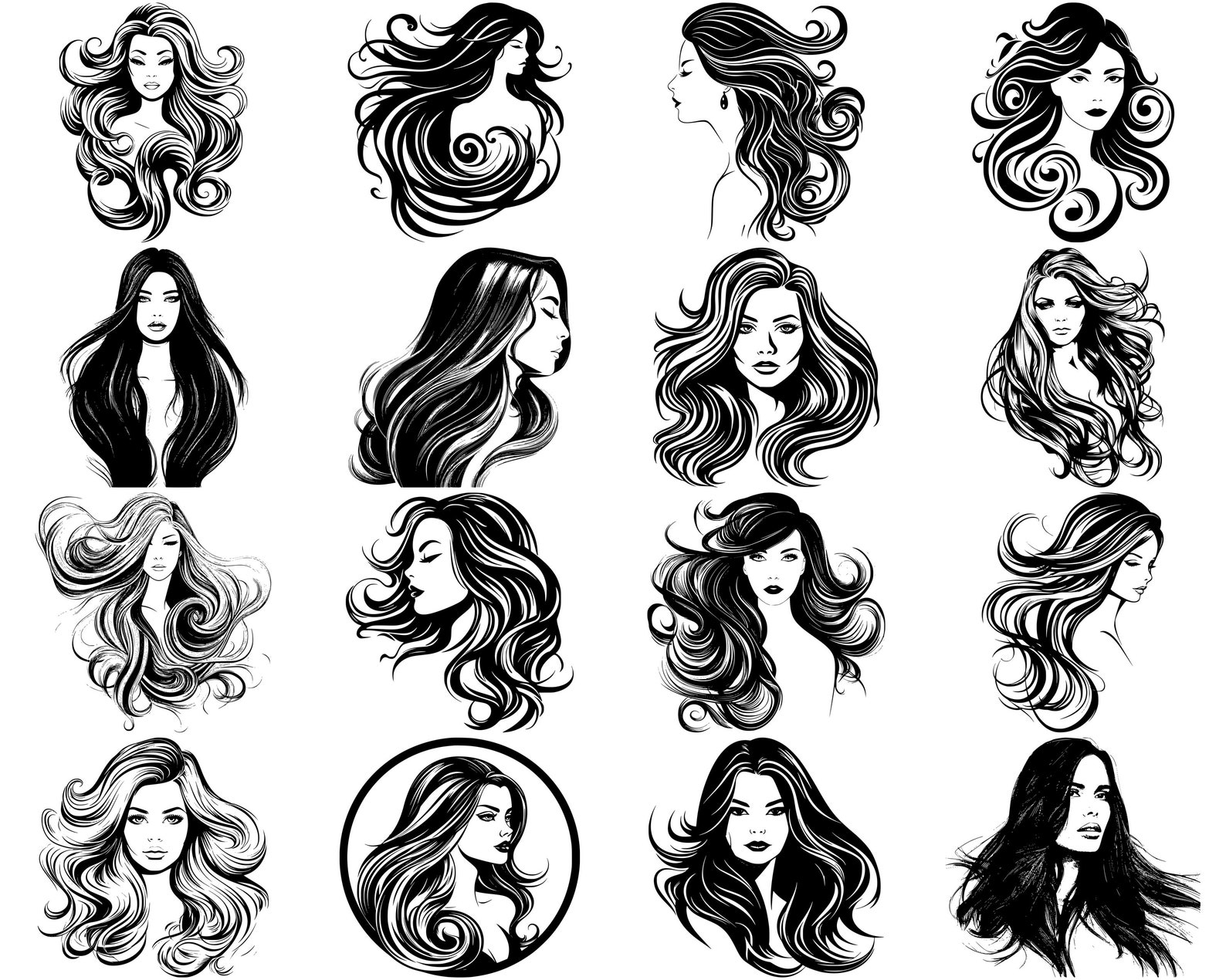 100+ Long Hair SVG Bundle, Instant Digital Download, PNG, SVG Cut Files ...