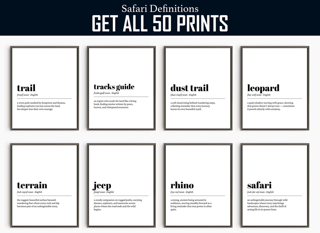 Safari Definitions | 60 Positive Prints | Nature Wall Art | Printable ...