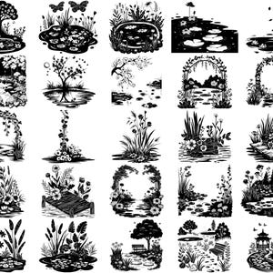 100 Floral Garden Pond SVG Bundle, Instant Digital Download, PNG, SVG ...
