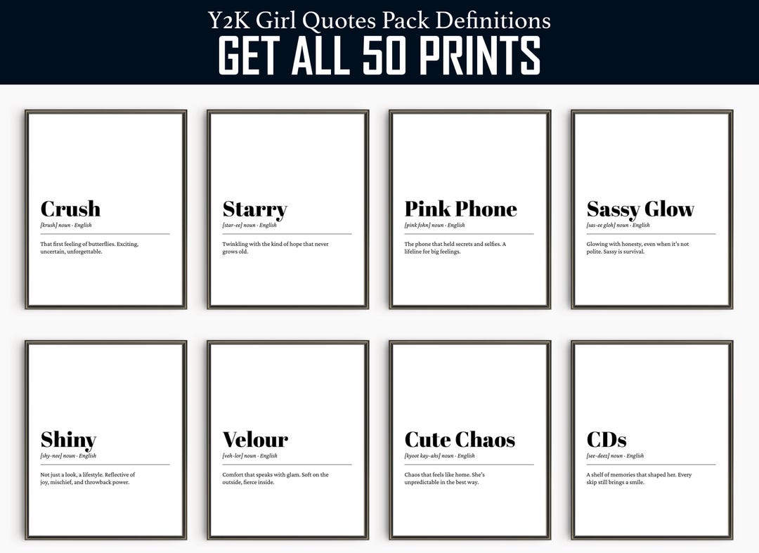 Y2K Girl Quotes Pack, 60 Printable Definition Wall Art Prints, Retro ...
