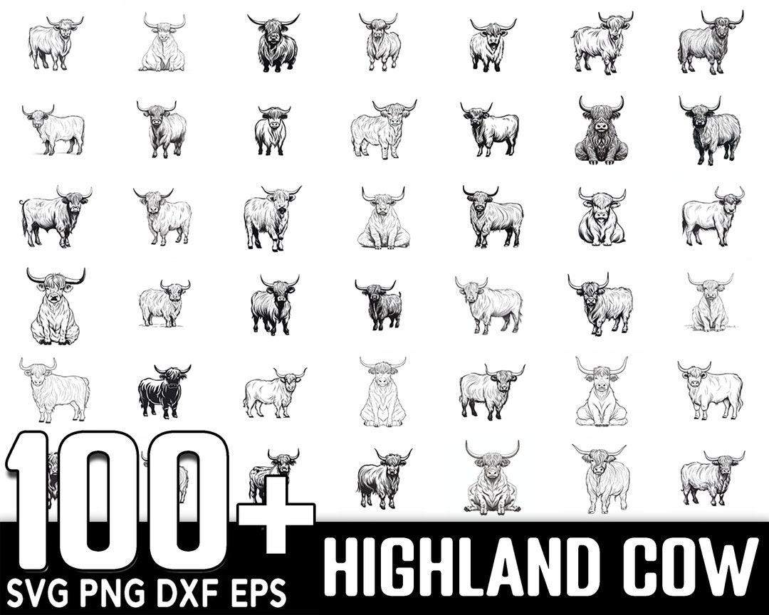 100+ Highland Cow SVG Bundle, Instant Digital Download, PNG, SVG Cut ...