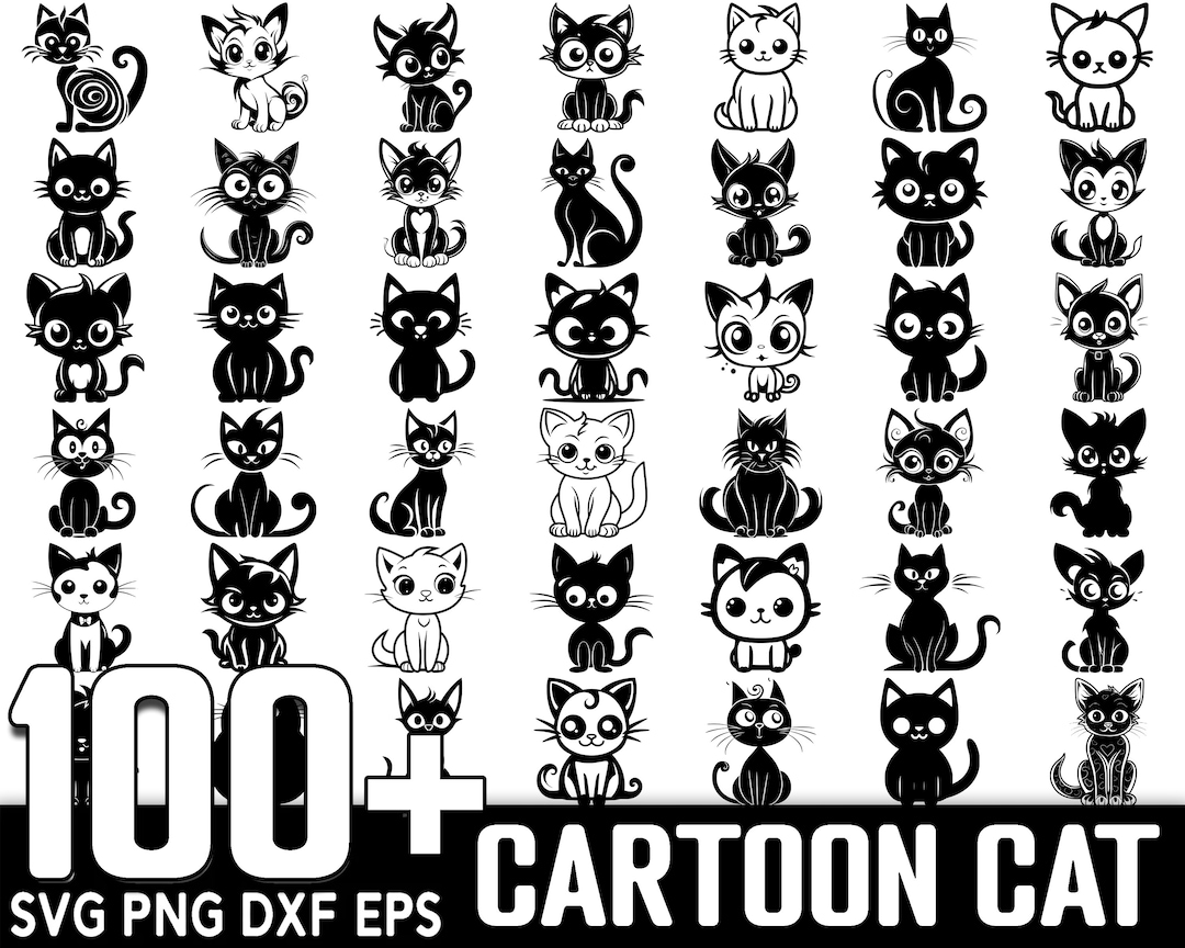 100+ Cartoon Cat SVG Bundle, Instant Digital Download, PNG, SVG Cut ...