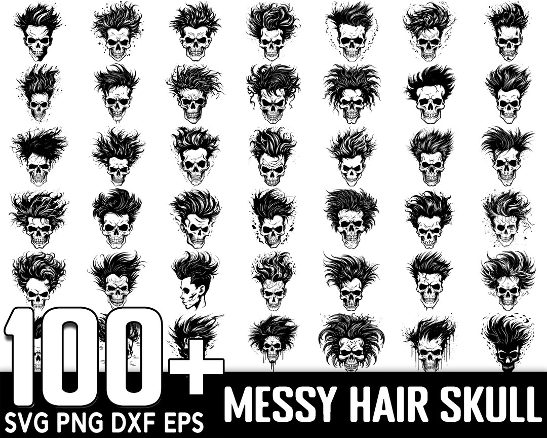 100+ Skull Messy Hair SVG Bundle, Instant Digital Download, PNG, SVG ...