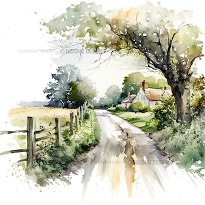 Set of 21, Country Lane Watercolor Clipart, Country Lane Clip Art ...