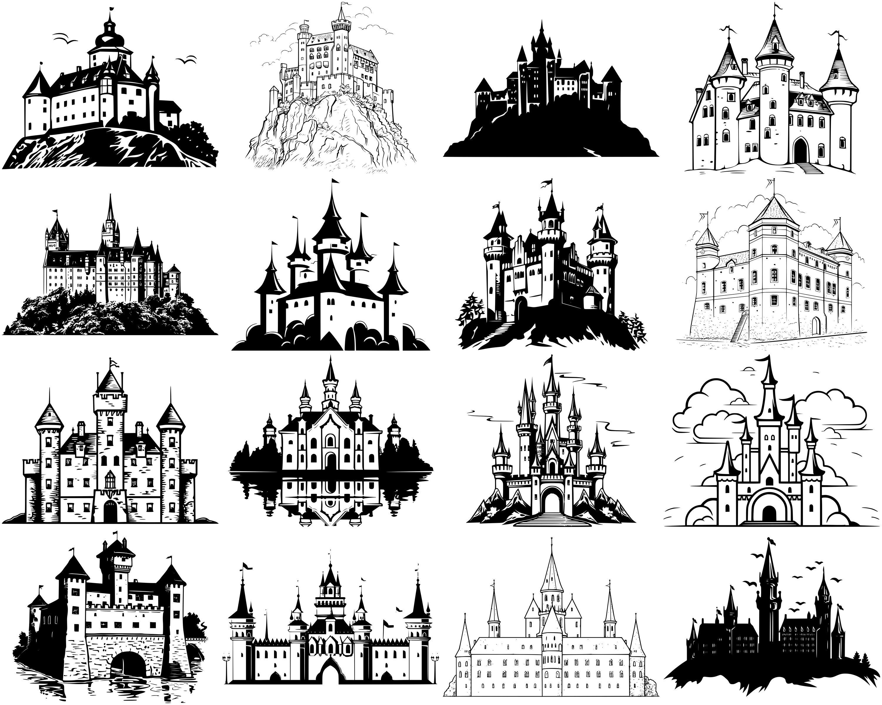 100+ European Castle SVG Bundle, Instant Digital Download, PNG, SVG Cut ...