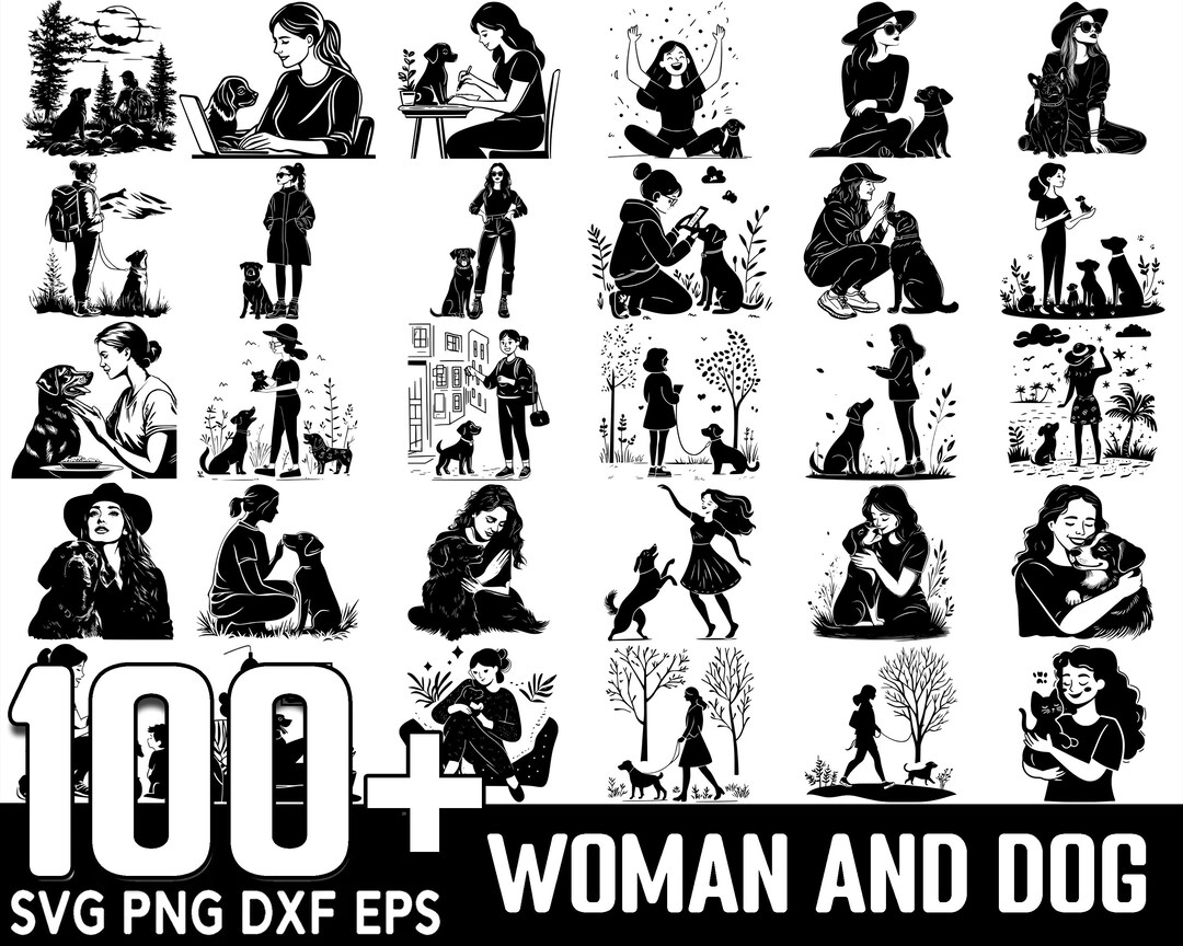 Woman and Dog SVG Bundle,instant Digital Download, PNG, SVG Cut Files ...