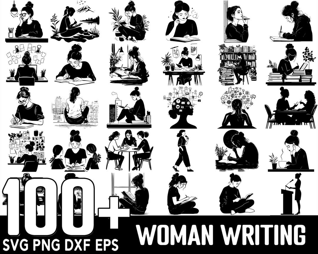 Woman Writing SVG Bundle,instant Digital Download, PNG, SVG Cut Files ...