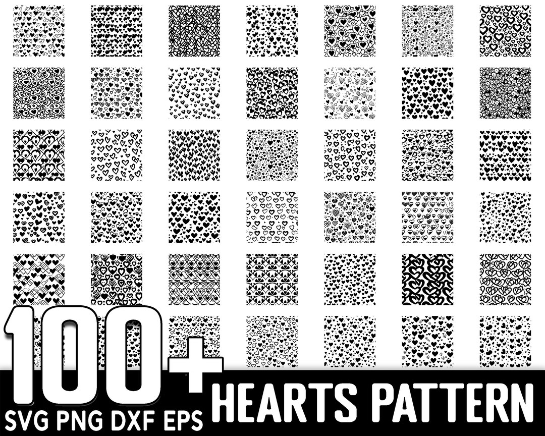 100+ Hearts Seamless Pattern SVG Bundle, Instant Digital Download, PNG ...