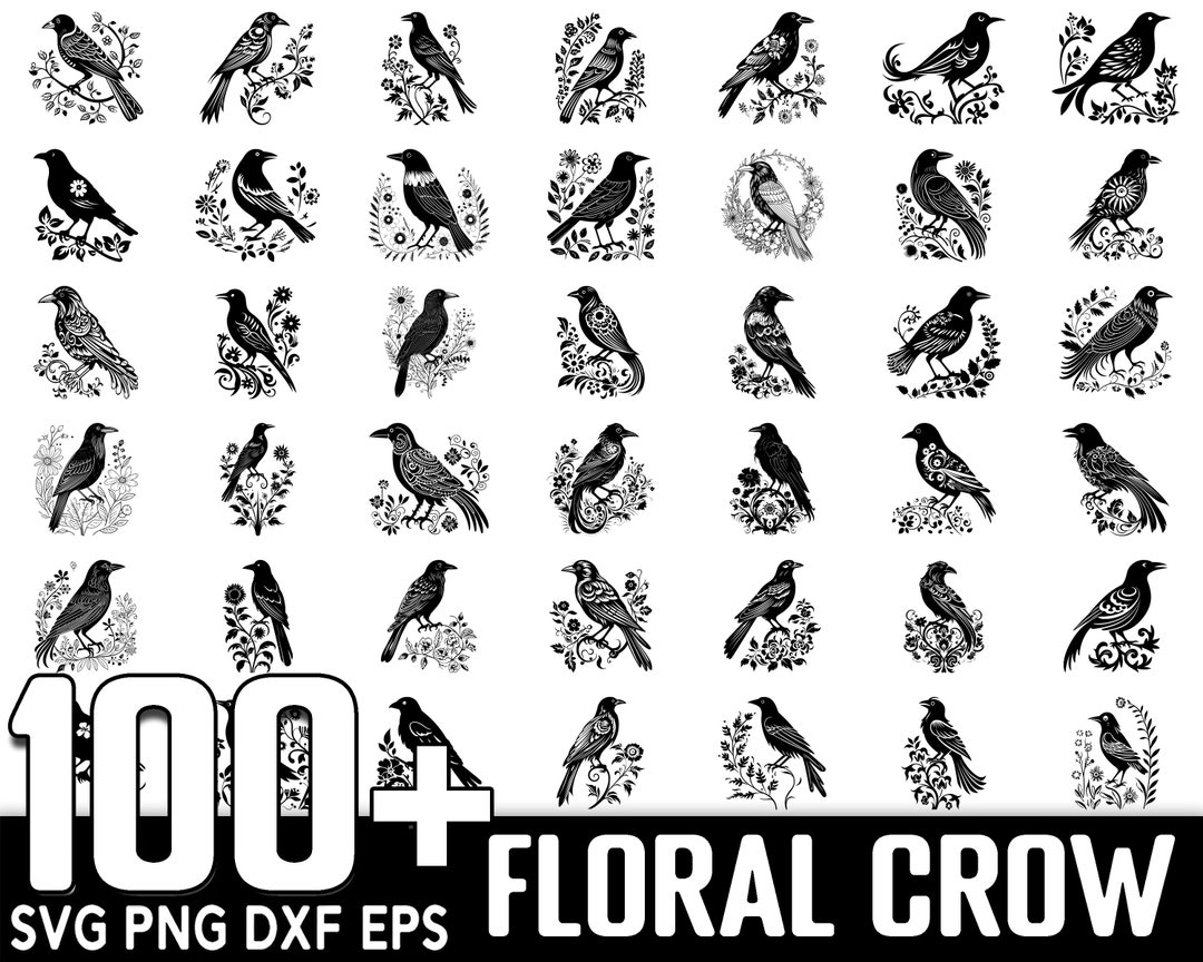 100+ Floral Crow SVG Bundle, Instant Digital Download, PNG, SVG Cut ...