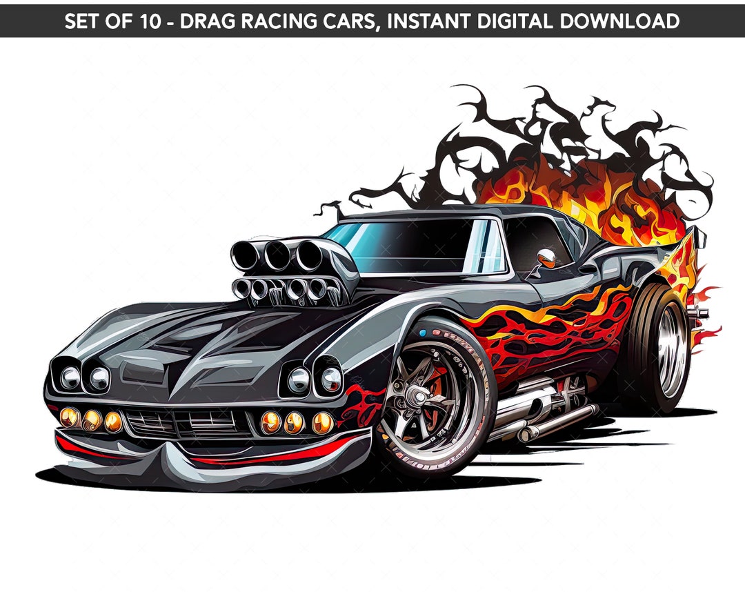 Drag Racing Cars, High Quality Drag Racing Car Png Bundle, Set of 10 ...
