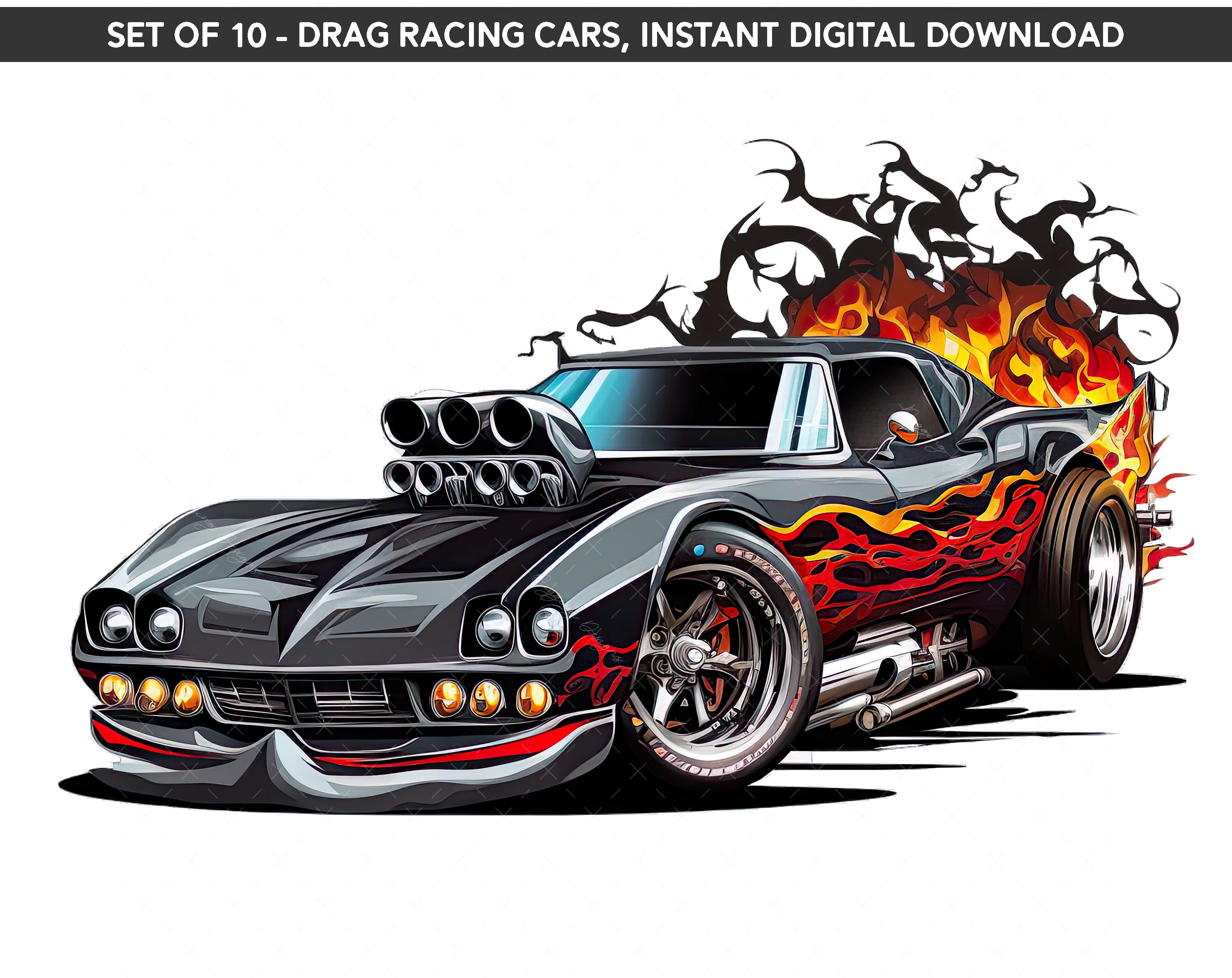 Cartoon Car Cartoon Drawn Classic Car Drag Racing Car Drag Racing