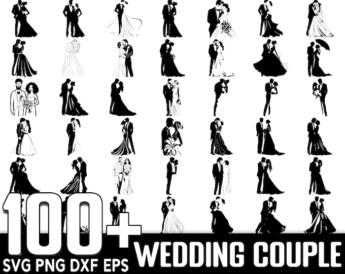 Wedding Couple Svg, Bride and Groom Svg, Wedding Heart Svg, Wedding ...