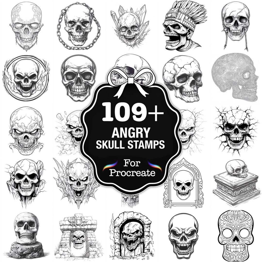 109+ Angry Skull Procreate Stamps, Fierce Skull Brushes for Procreate ...
