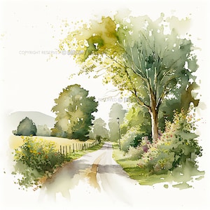 Set of 21, Country Lane Watercolor Clipart, Country Lane Clip Art ...
