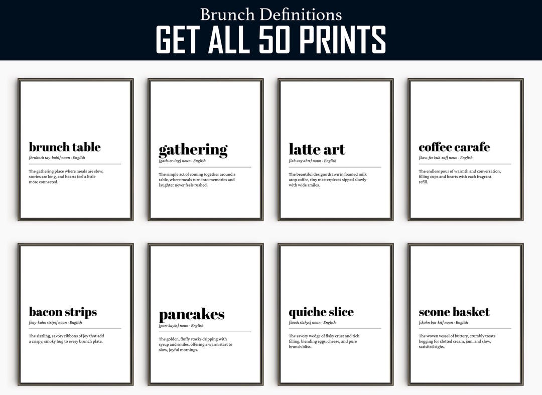 Brunch Definitions | 60 Funny Prints | Foodie Wall Art | Printable ...