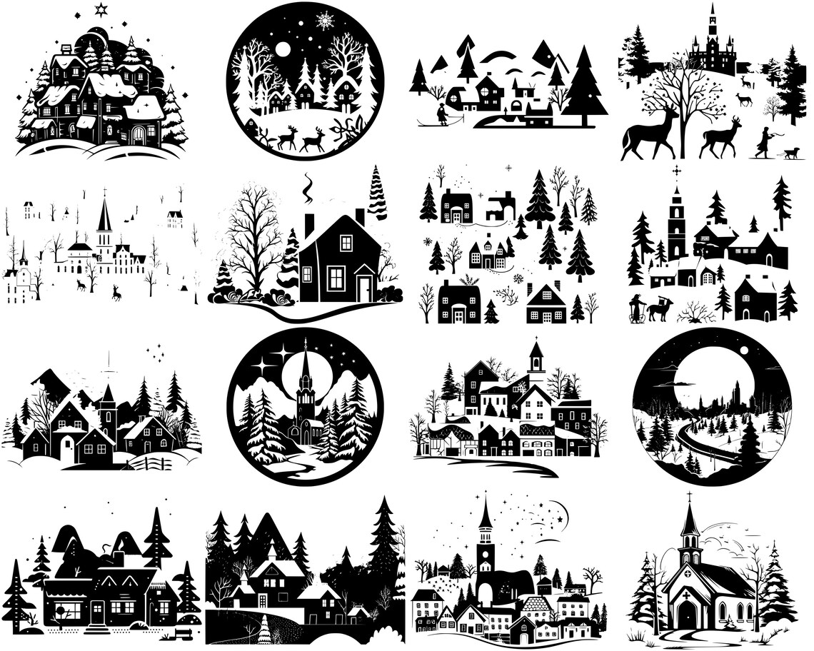 100+ Christmas Winter Scene SVG Bundle, Instant Digital Download, PNG ...