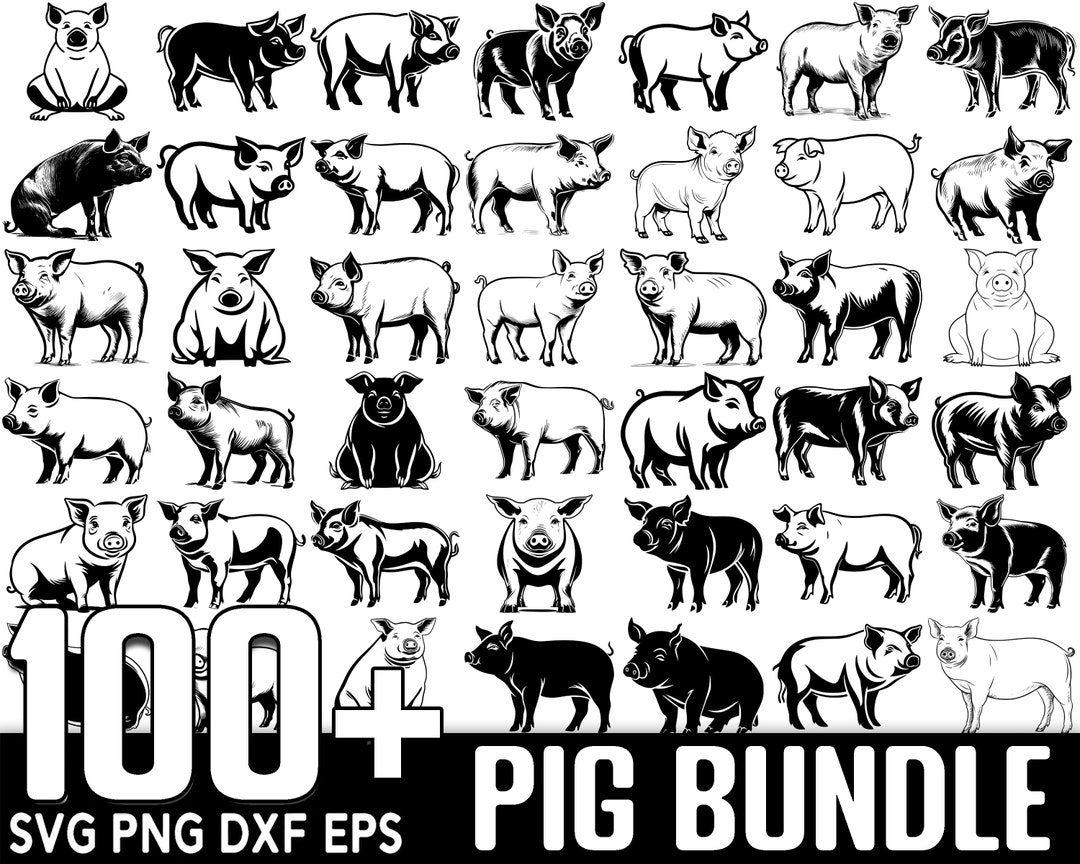 100+ Pig Pose SVG Bundle, Instant Digital Download, PNG, SVG Cut Files ...
