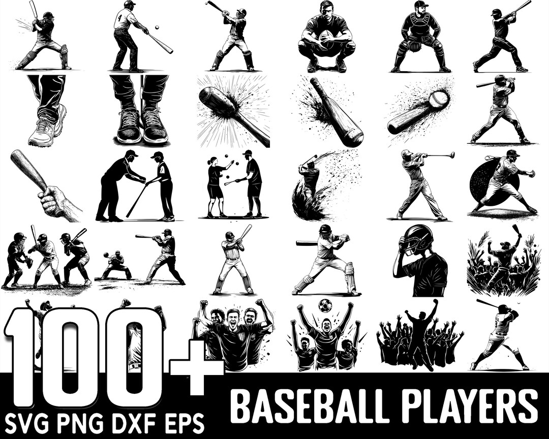 100+ Baseball Players SVG Bundle, Instant Digital Download, PNG, SVG ...