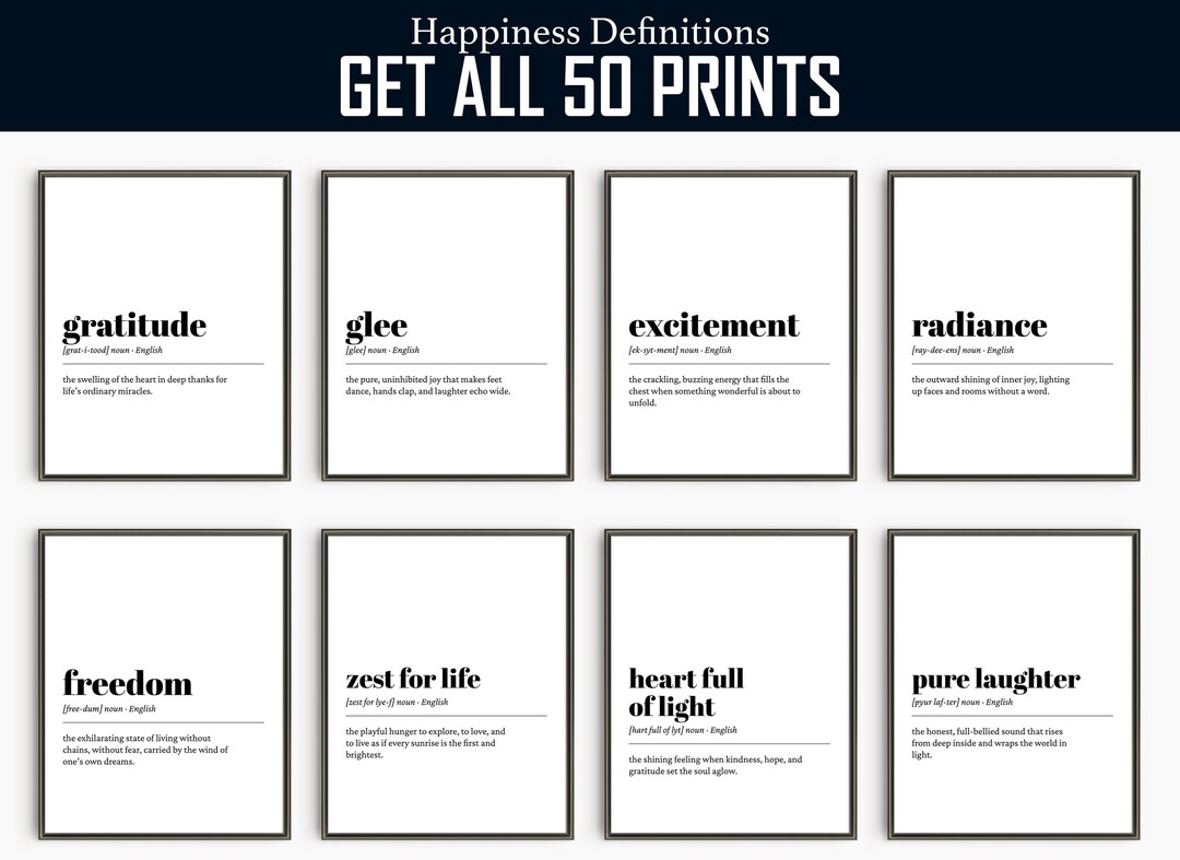 Happiness Definitions | 60 Funny Prints | Positive Wall Art | Printable ...