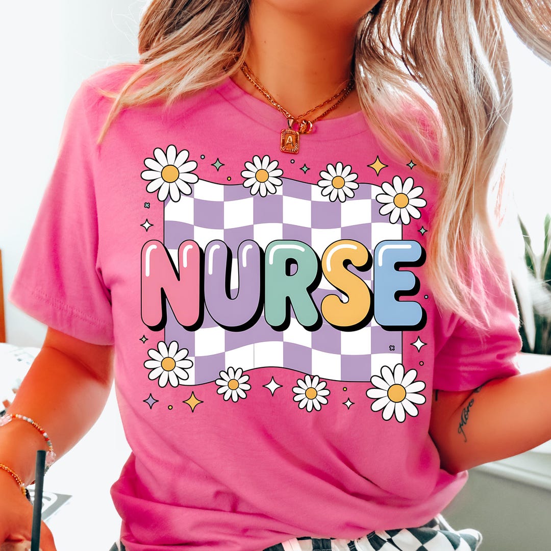 Nurse PNG Sublimation | Pastel Checkerboard and Daisy Design for Cute ...