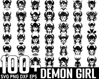 Demon Girl Stencil SVG PNG BUNDLE Files. Succubus Sticker. Digital ...