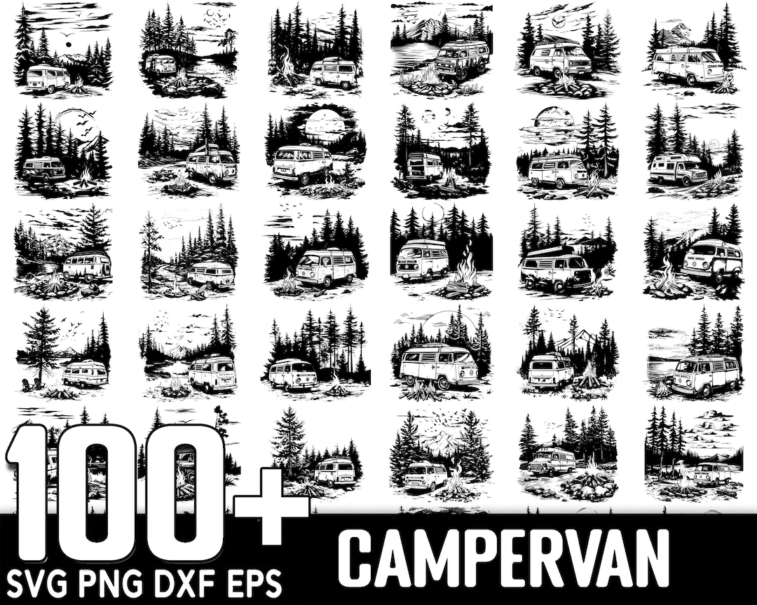 100 Camper Van Scene SVG Bundle, Instant Digital Download, PNG, SVG Cut ...