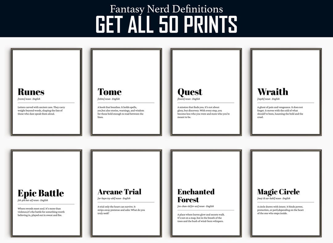 Fantasy Nerd Definition Prints: Geeky Book Lover Wall Art (digital ...
