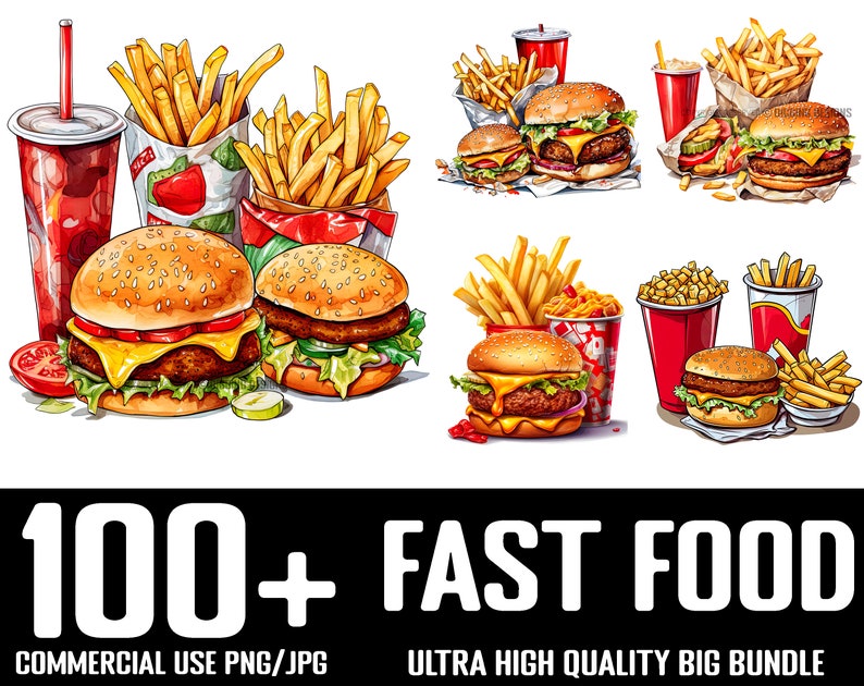 100 Fast Food Clipart Fast Food Png Bundle Instant Digital - Etsy