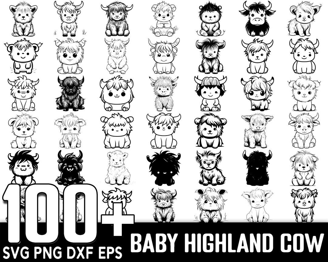 100+ Cute Baby Highland Cow SVG Bundle, Instant Digital Download, PNG ...