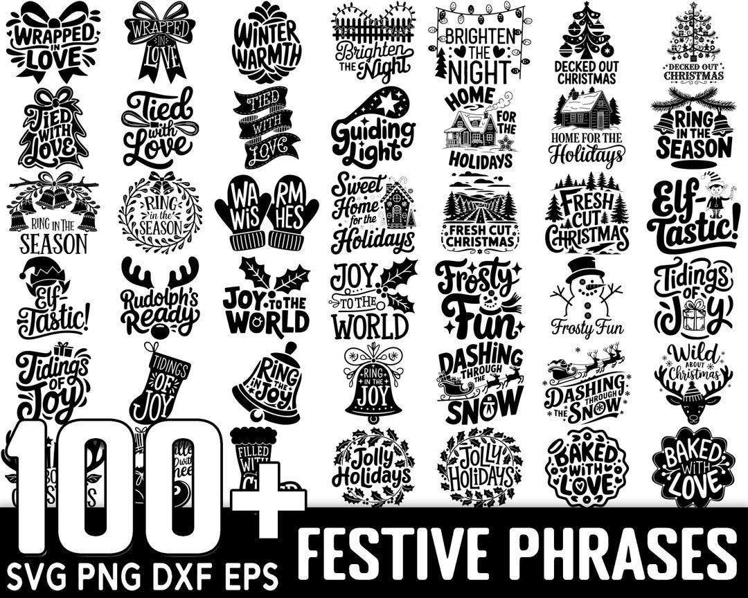 100+ Festive Phrases SVG Bundle, Instant Digital Download, PNG, SVG Cut ...