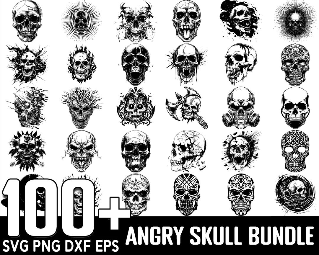 100+ Angry Skull SVG Bundle, Instant Digital Download, PNG, SVG Cut ...