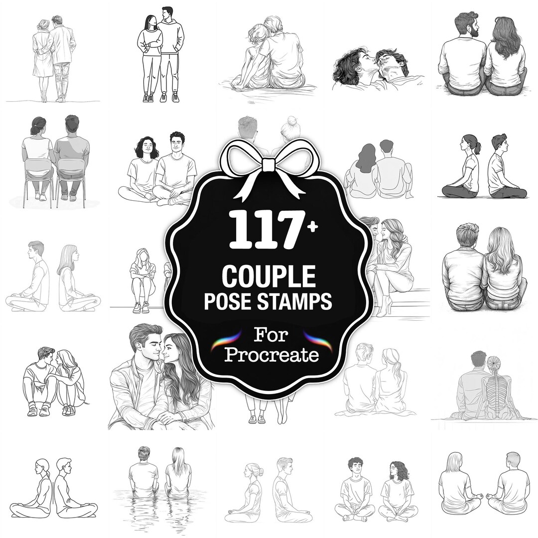 117+ Couple Pose Procreate Stamps, Romantic Pose Brushes for Procreate ...