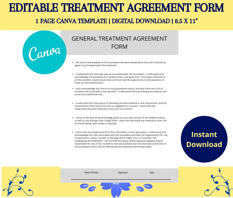 EDITABLE General Agreement Form, General Treatment Waiver, Beautician ...