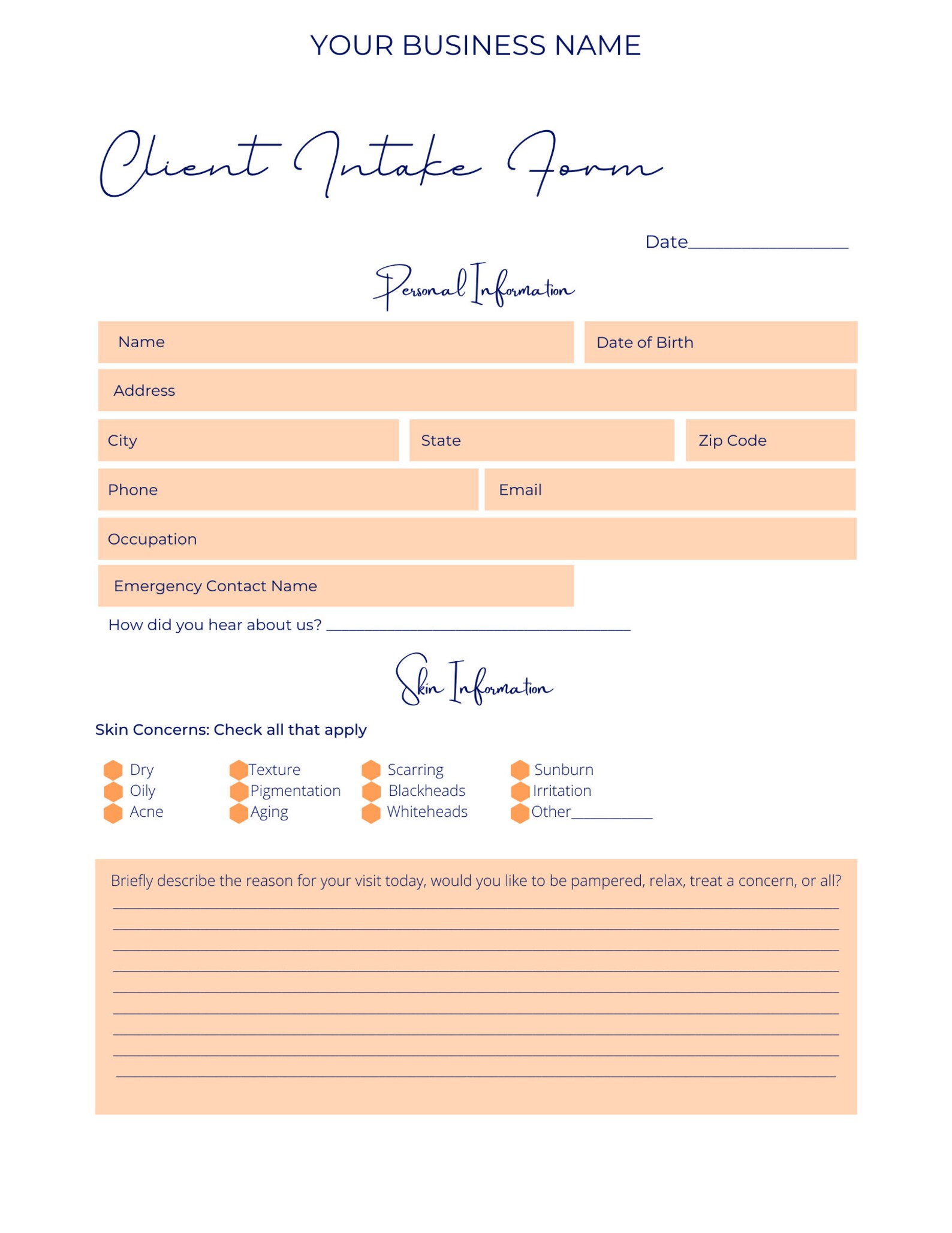 Esthetician Business Consent Forms, Esthetician Client Intake Forms ...